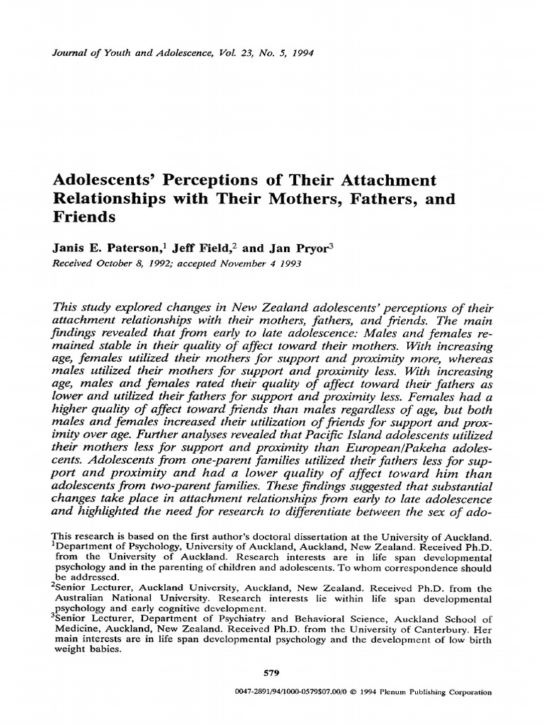 Paterson 1994 | PDF | Attachment Theory | Adolescence