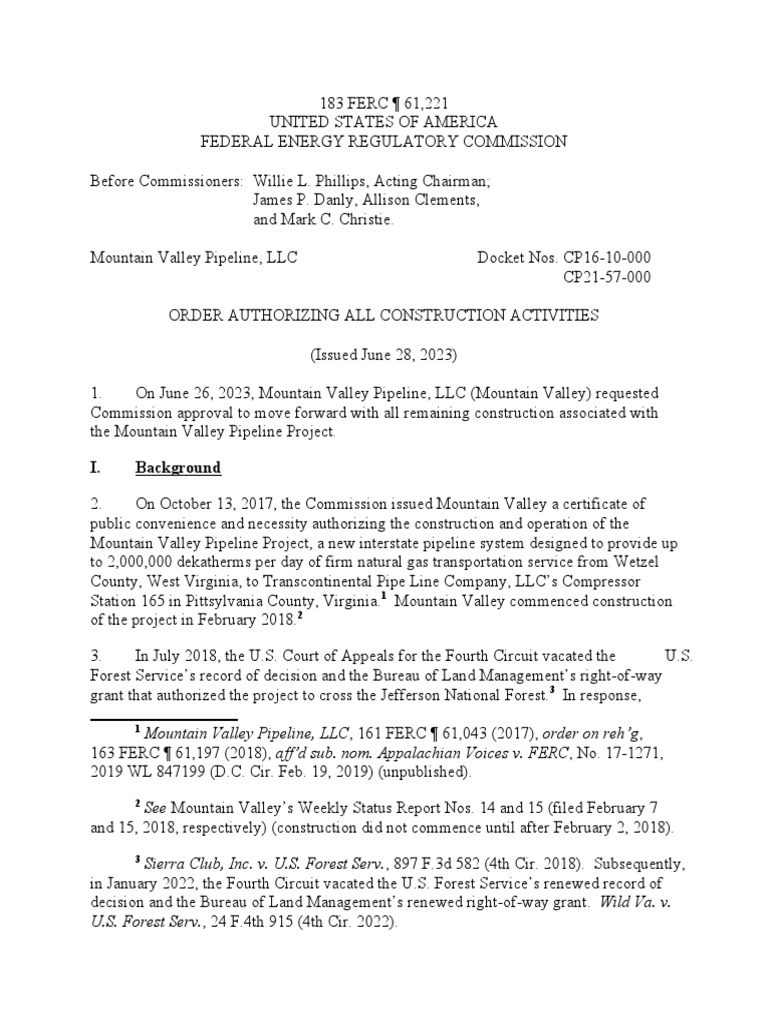 FERC Pipeline Approval | PDF | Federal Energy Regulatory Commission | Federal Government Of The ...