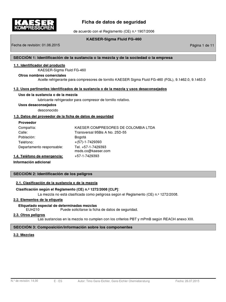 KAESER-Sigma Fluid FG-460 | PDF | Residuos | Agua