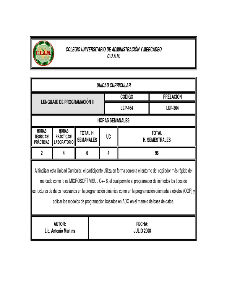 LEP-464 Lenguaje de Programacion III | PDF | C ++ | SQL