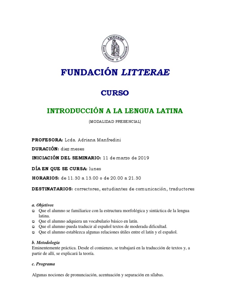Introducción A La Lengua Latina 2019 | PDF | latín | Ciencia cognitiva