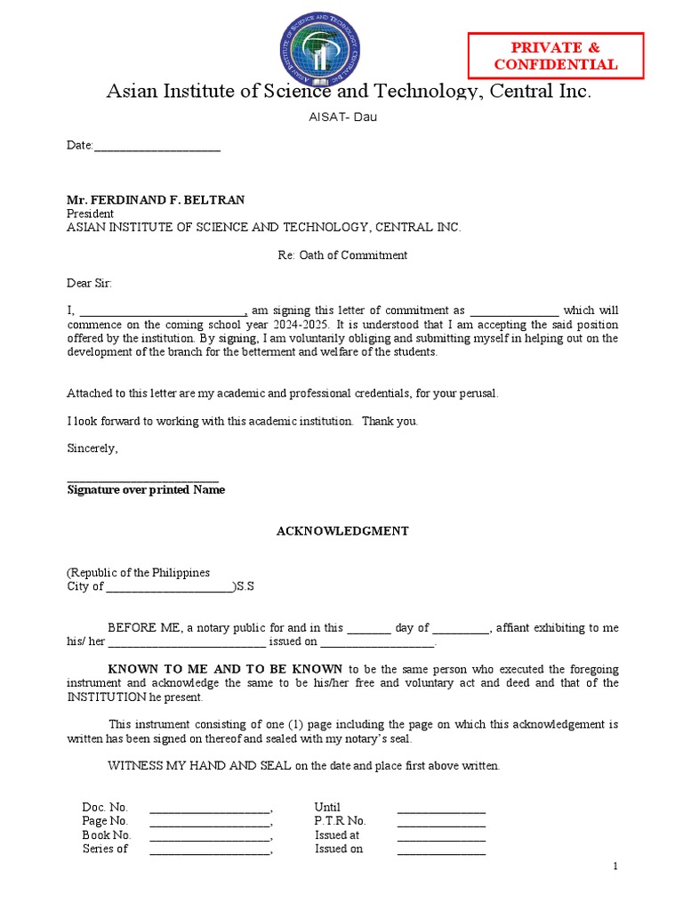AISAT Commitment Letter Template | PDF | Career & Growth