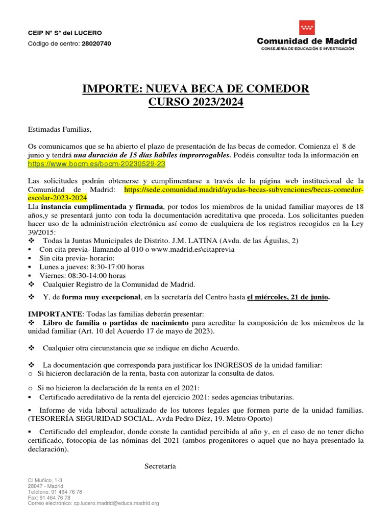 Beca Comedor Lucero 2023 2024 | PDF