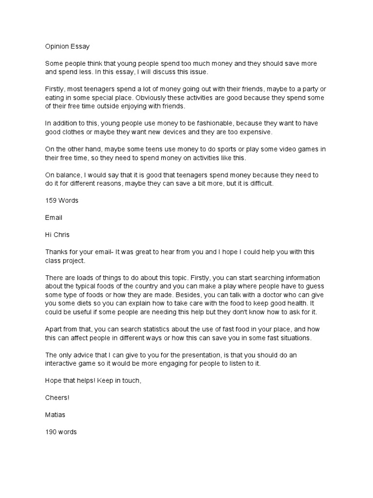 Opinion Essay and Email | PDF