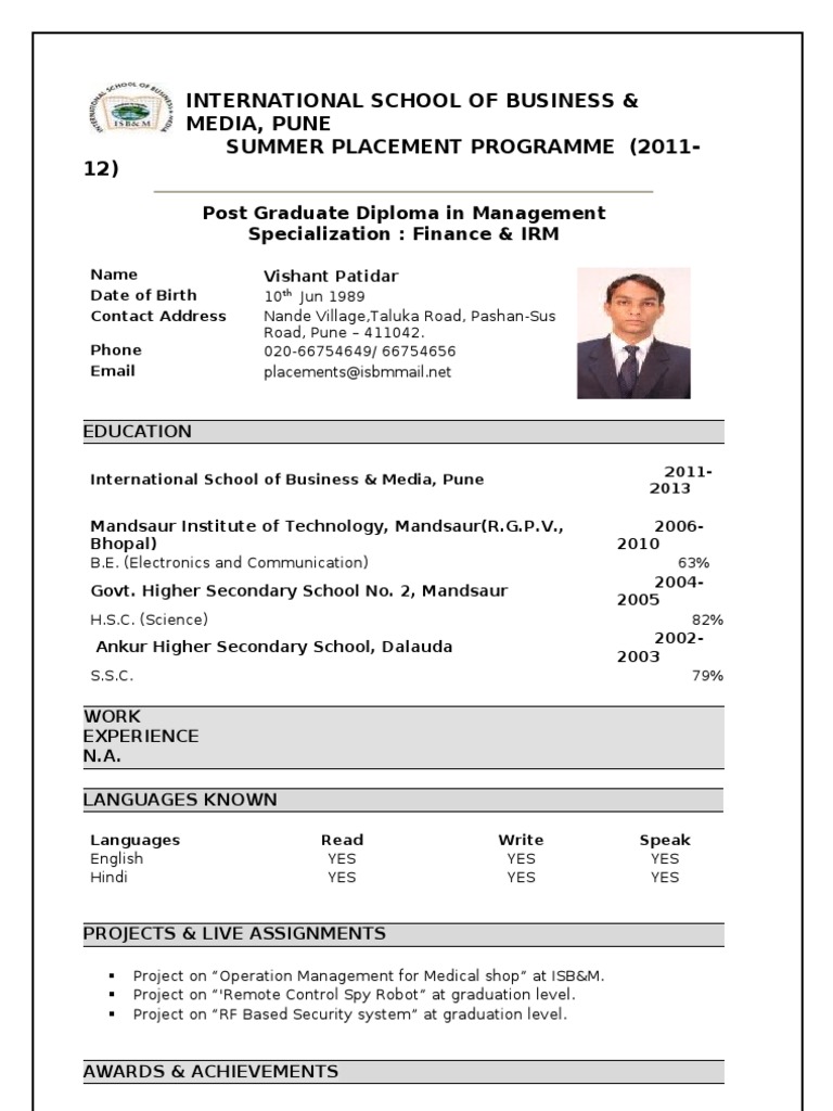 Vishant Patidar's Profile Summary | PDF