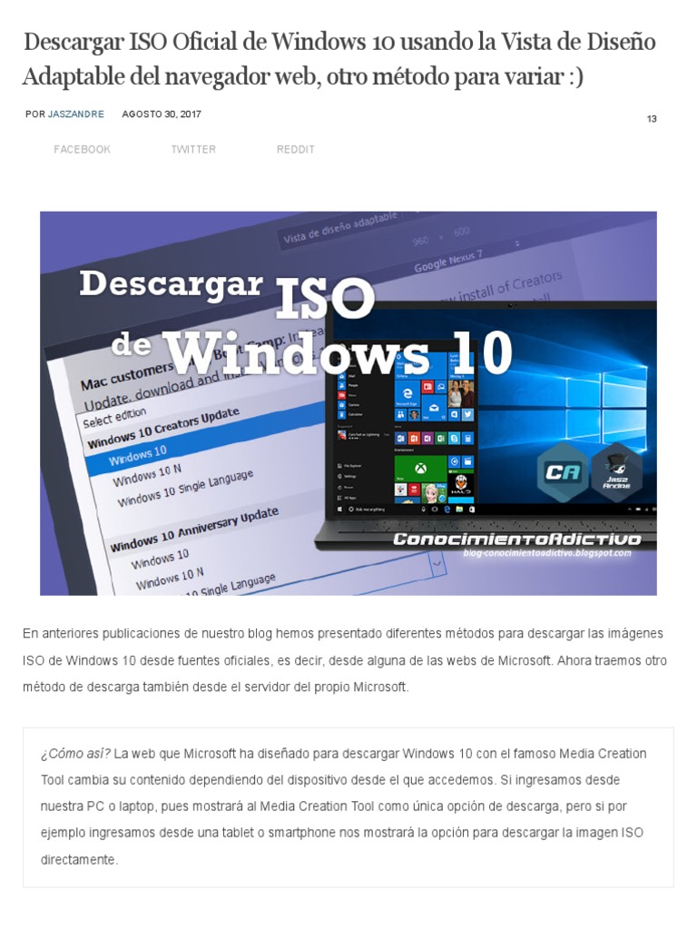 Descargar ISO Oficial de Windows 10 Usando La Vista de Diseño Adaptable Del Navegador Web | PDF ...