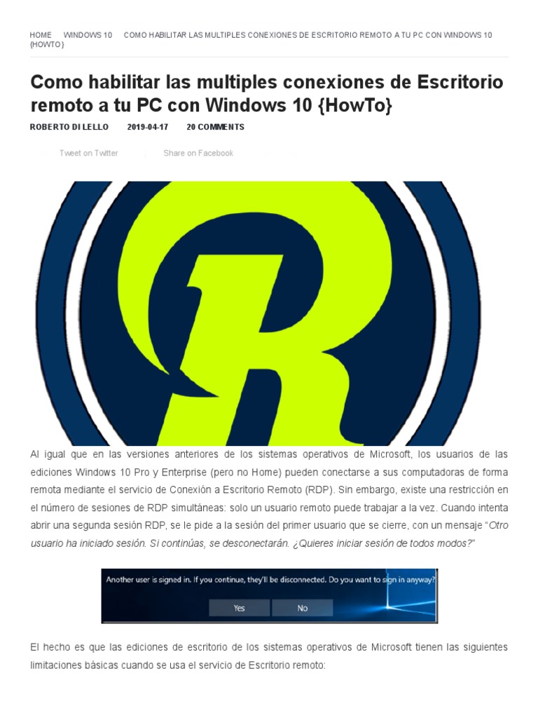 Habilitar múltiples sesiones RDP en Windows 10 | PDF | Windows 10 ...