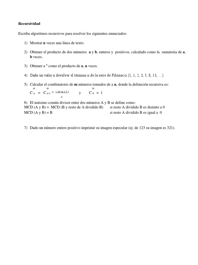 Ejercicios Recursividad | PDF