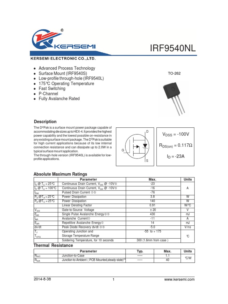 IRF9540NL | PDF | Field Effect Transistor | Diode