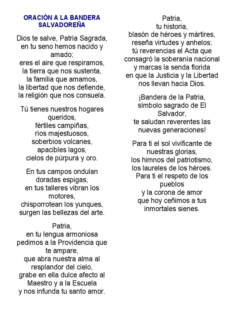 Oración A La Bandera Salvadoreña Pdf