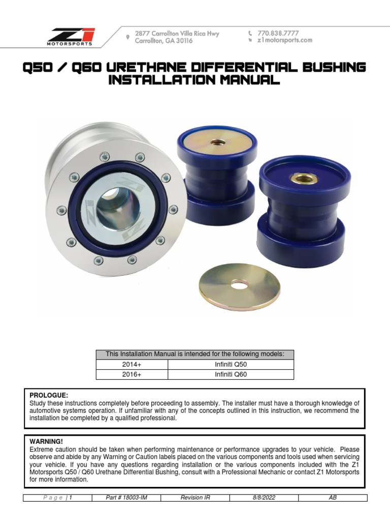 Install Z1 Q50 Q60 Urethane Differential Bushing | PDF | Automotive Industry | Manufactured Goods