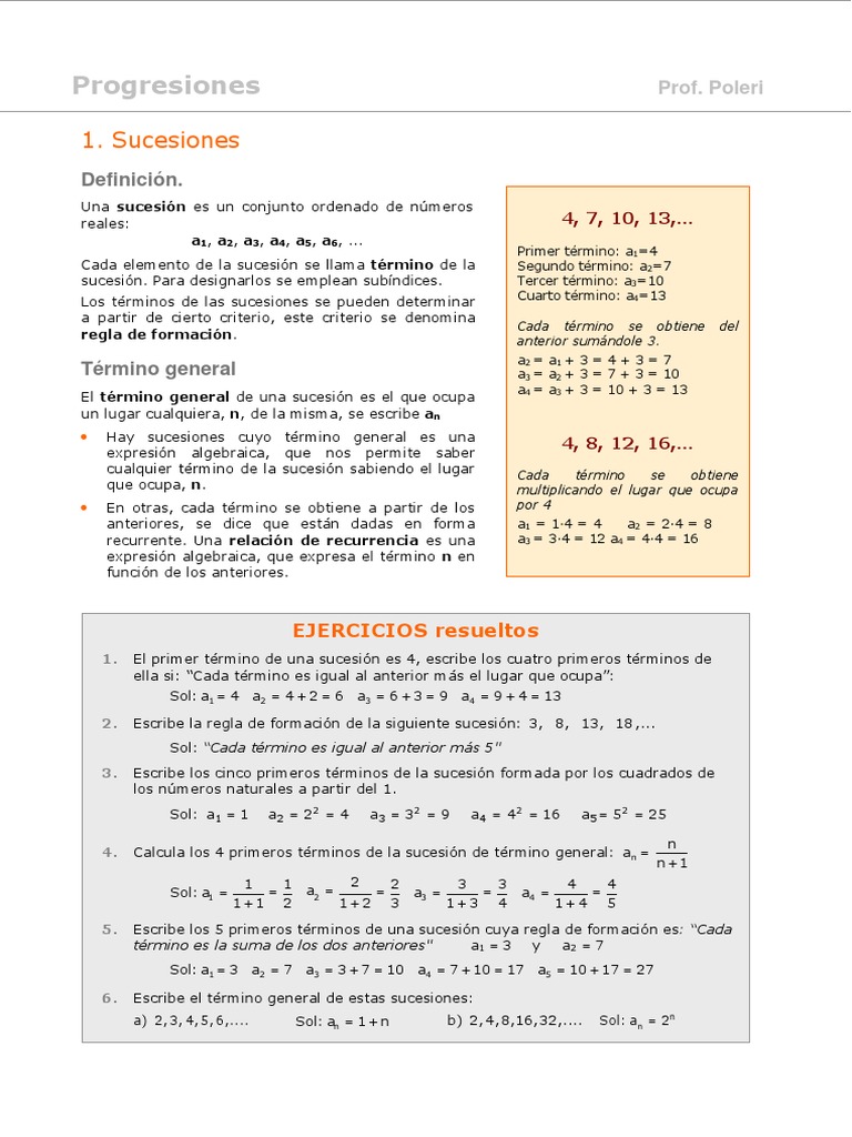 Progresiones Teoria y Practica | PDF | Secuencia | Fórmula