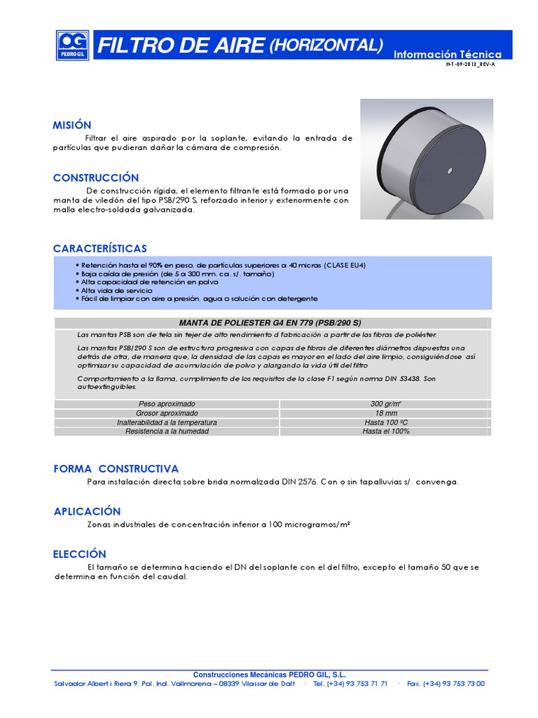 Ficha Filtro de Aire (Horizontal) | PDF | Ingeniería mecánica | Química
