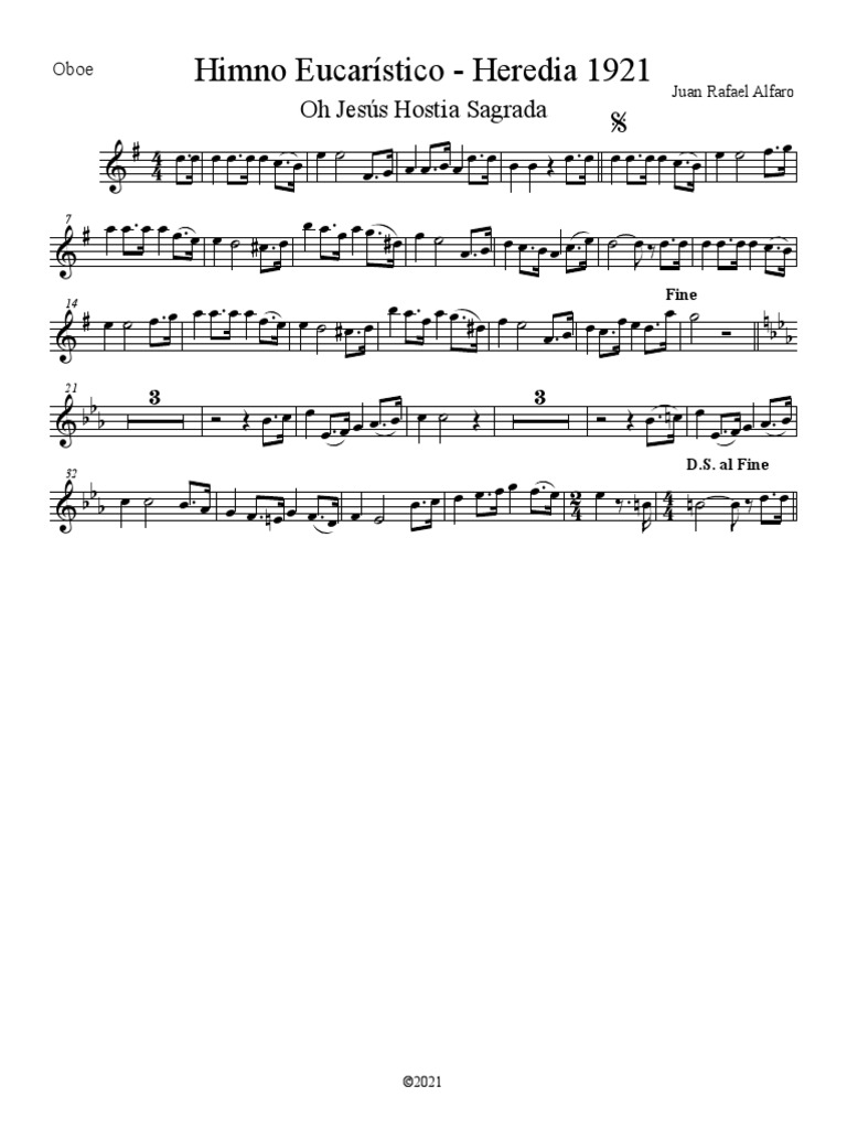 Himno Eucarístico Juan R Alfaro 1921 Oboe | PDF