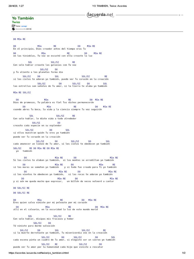 Yo Tambien, Twice - Acordes | PDF | Poesía