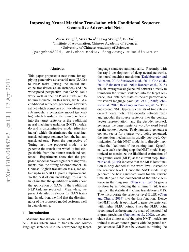 Improving Machine Translation With Conditional Sequence Generative ...
