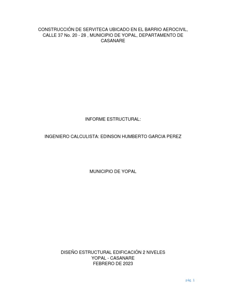 Informe Estructural Estructura Serviteca Yopal | PDF | Mecánica ...