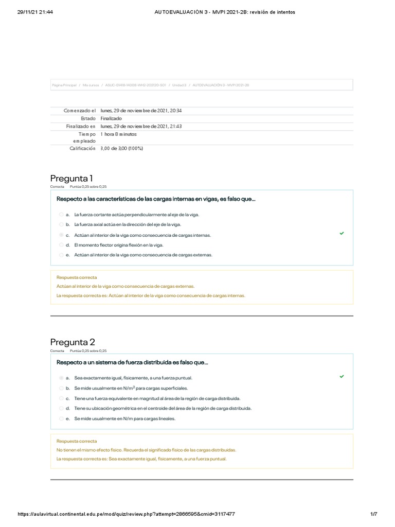 AUTOEVALUACIÓN 3 - MVPI 2021-2B - Revisión de Intentos | PDF | Viga (Estructura) | Triángulo