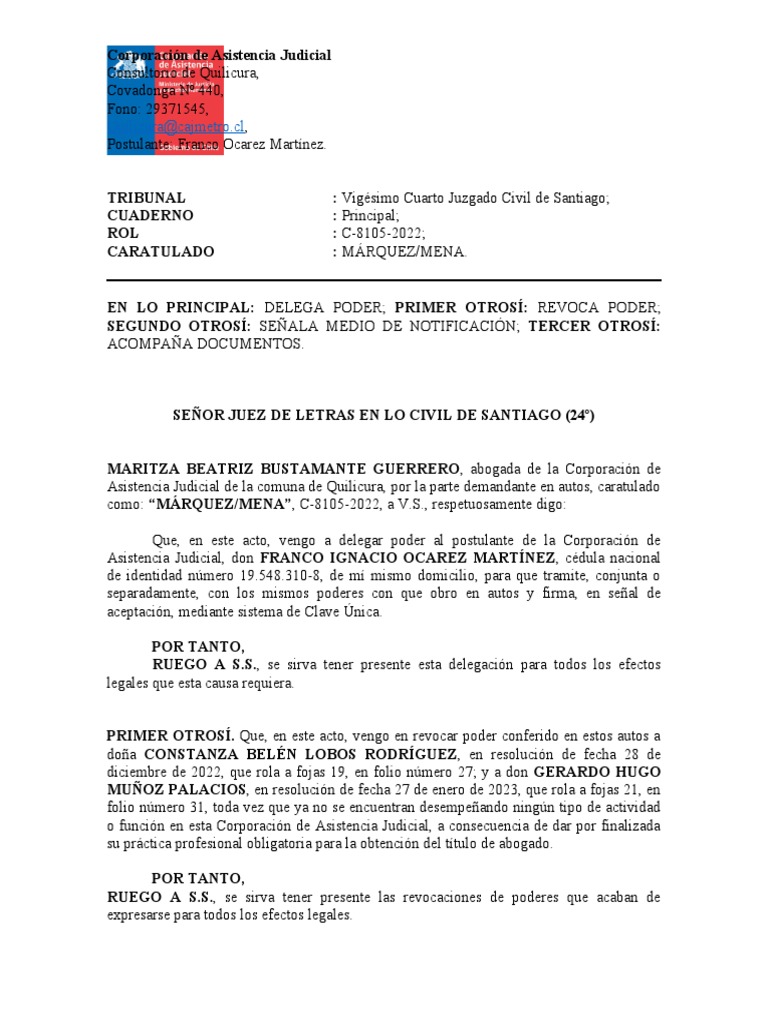 Escrito "Delega Poder + Revoca Poder" | PDF | Judicaturas | Justicia