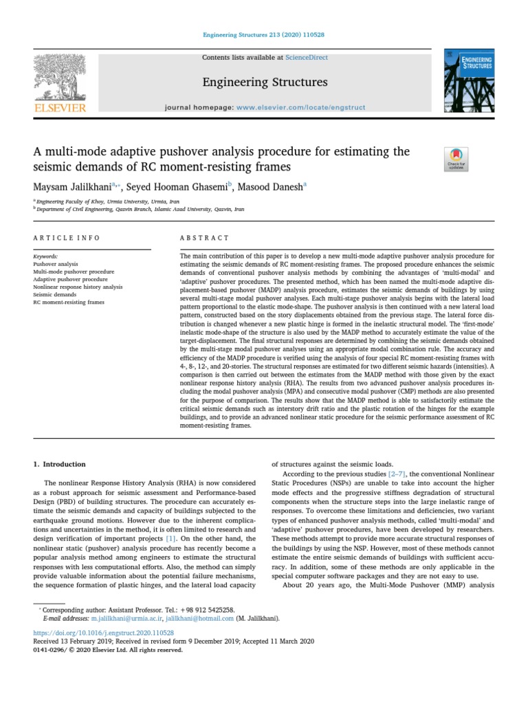 A Multi-Mode Adaptive Pushover Analysis Procedure For Estimating The | PDF | Price Elasticity Of ...