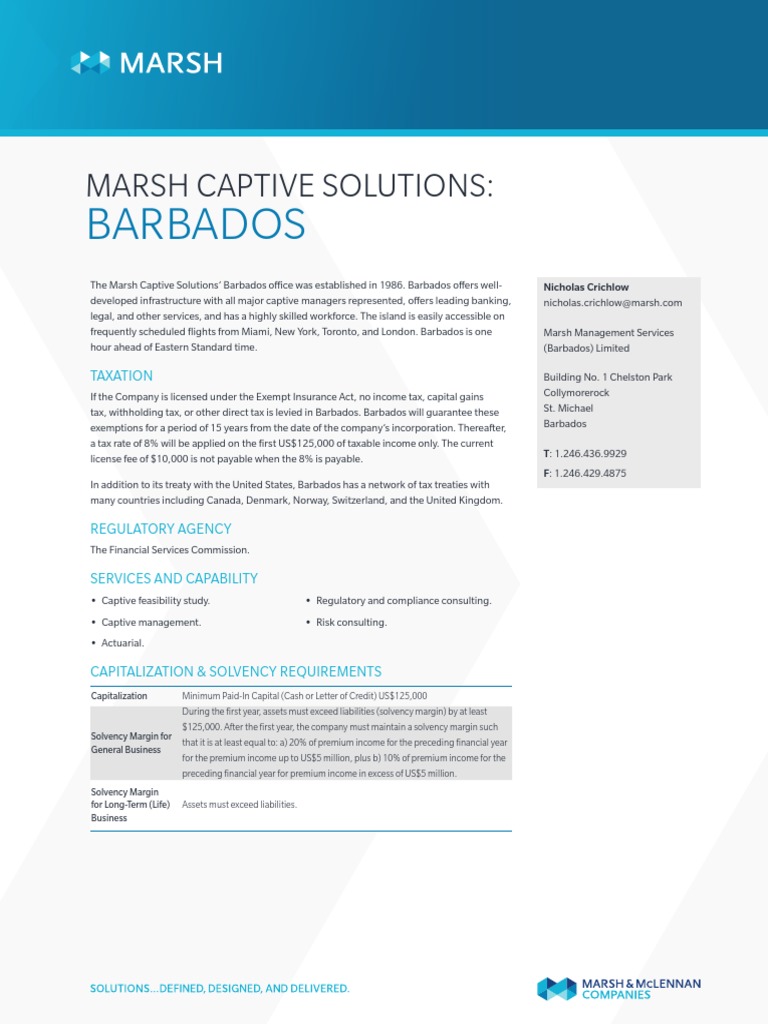 Marsh Captive Solutions Barbados-08-2016 | PDF | Insurance | Taxes