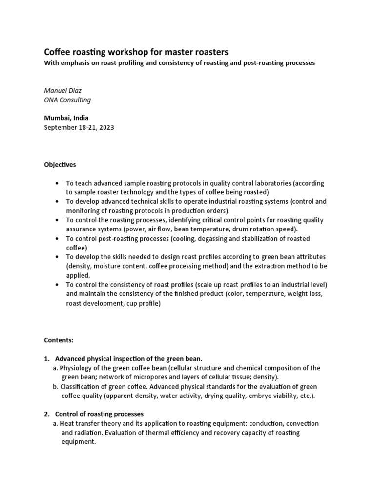 Advanced Coffee Roasting Workshop | PDF | Coffee | Physical Sciences