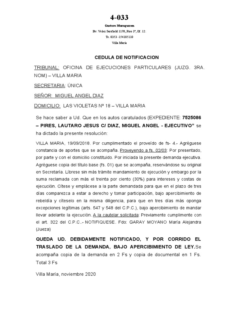 Cedula de Notificacion | PDF Cedula de Notificacion | PDF