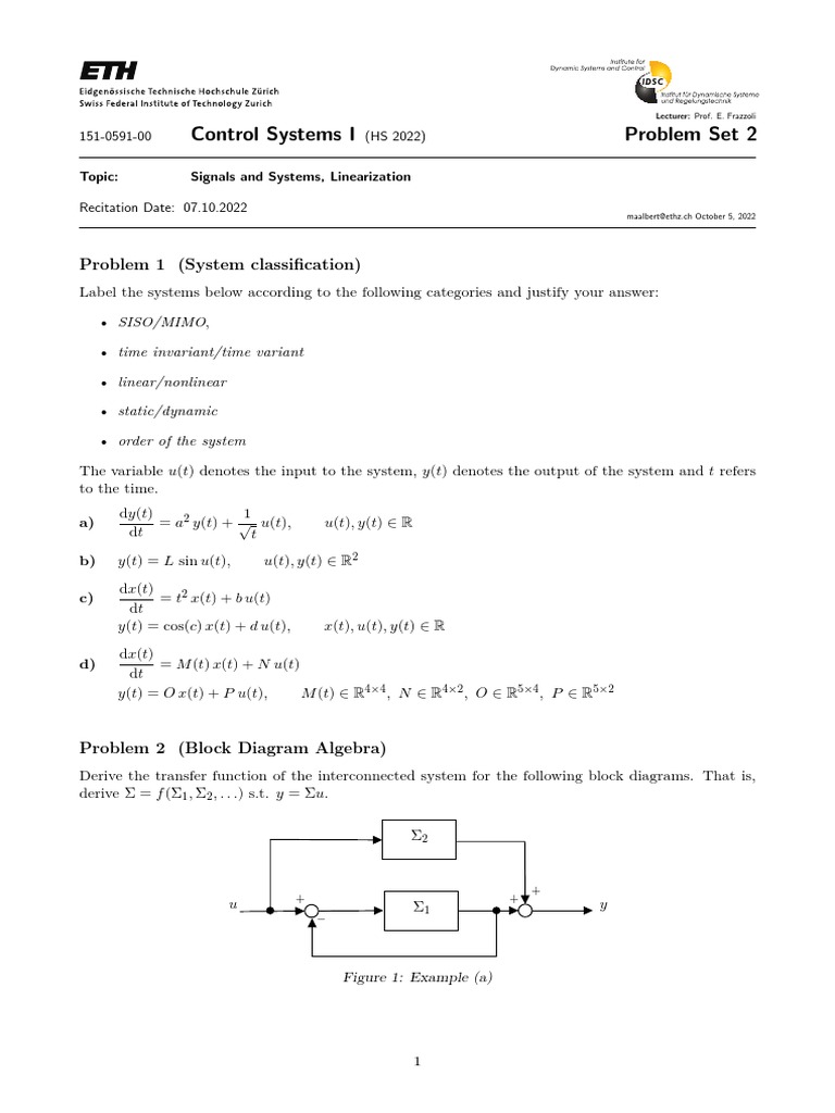 Problem Set 02 Pdf Nonlinear System Pendulum