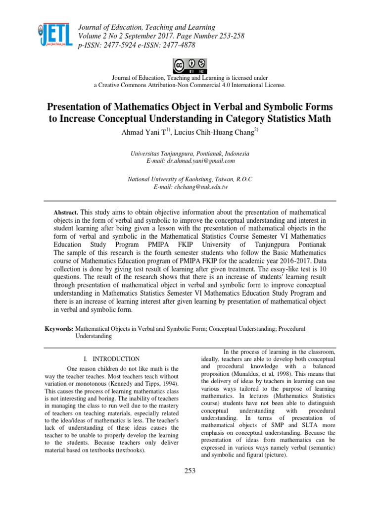Presentation Of Mathematics Object In Verbal And S Pdf Mathematics