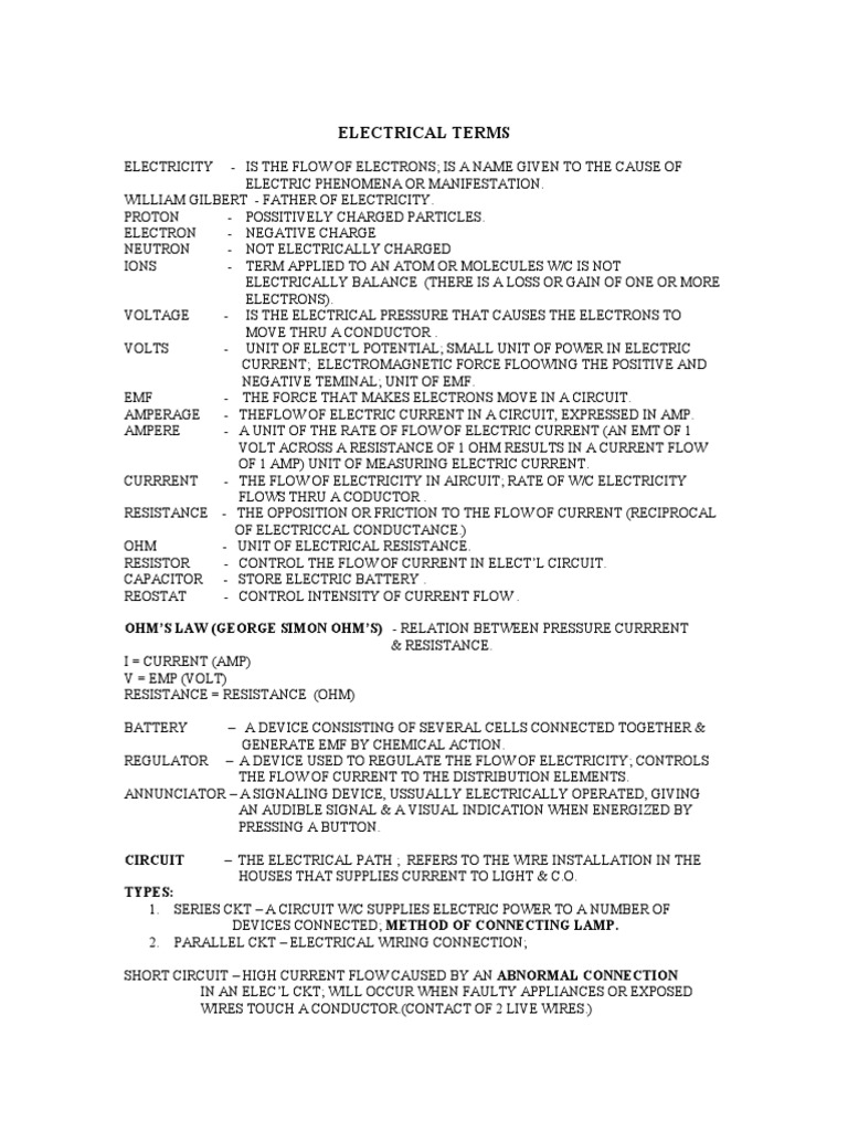 Electrical Terminology and Definitions | PDF | Electric Current ...