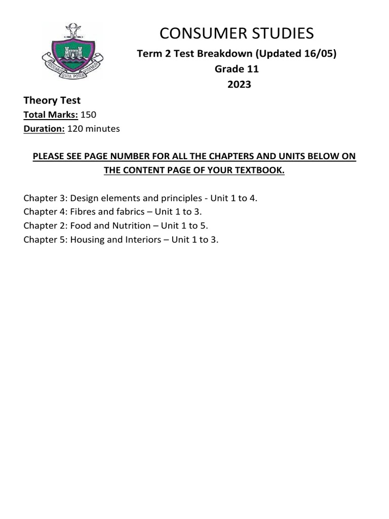 Grade 11 Term 2 Test Breakdown UPDATED | PDF
