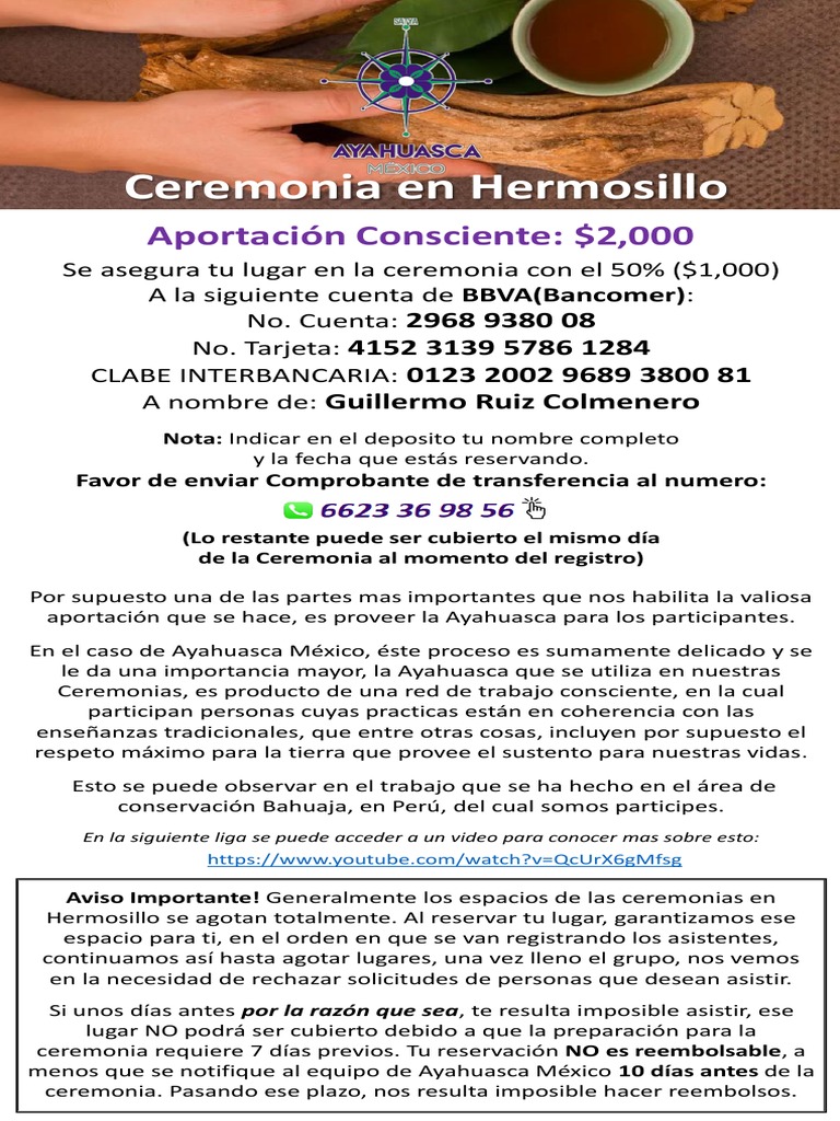 Reserva Ceremonia Ayahuasca Hermosillo | PDF | Derecho