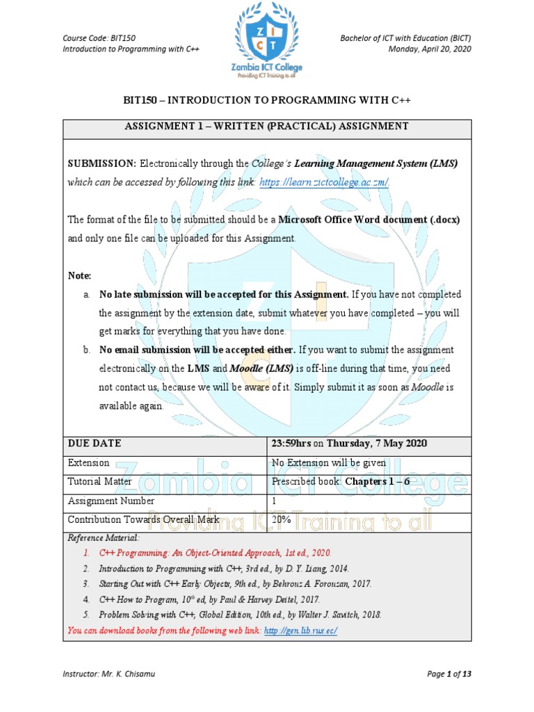 BIT150 Assignment 1 - From Introduction To C++ Functions | PDF | Parameter (Computer Programming ...