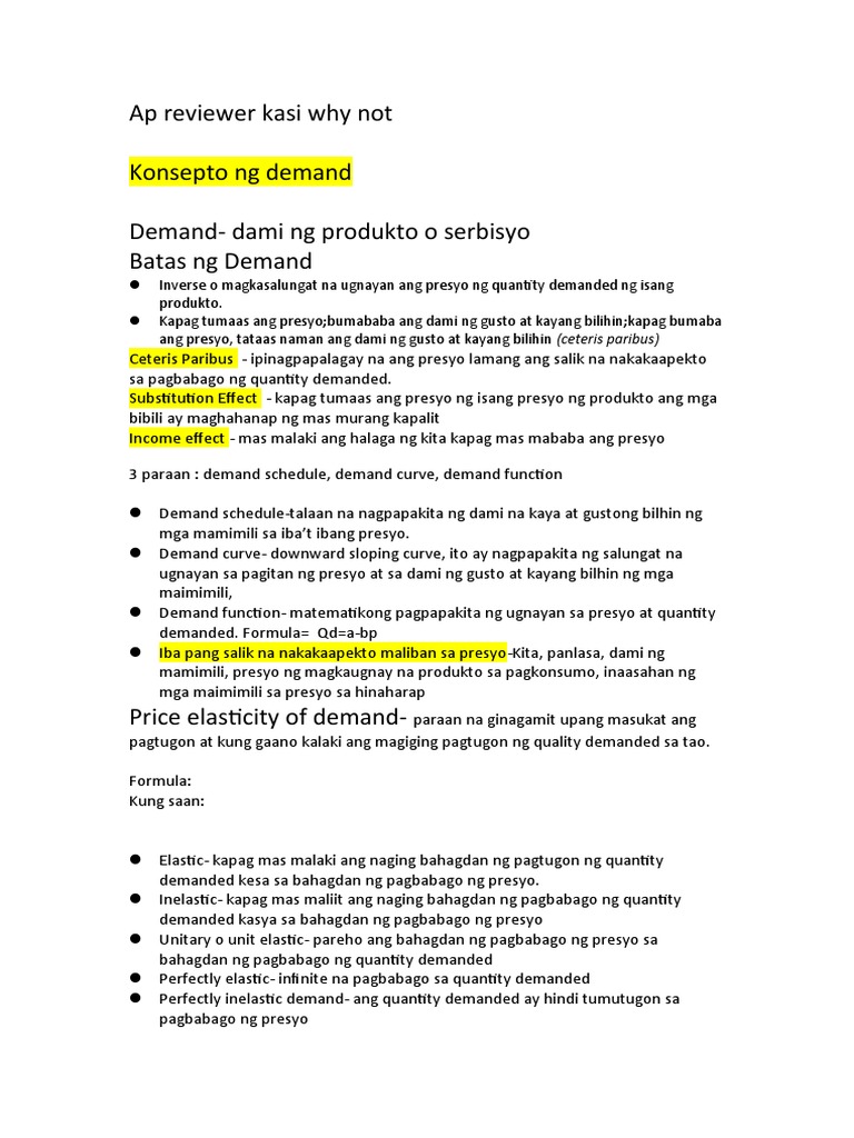 Ap Reviewer Kasi Why Not Konsepto NG Demand Demand-Dami NG Produkto o ...