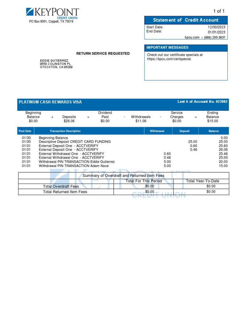 KeypOint Statement | PDF | Credit Card | Overdraft