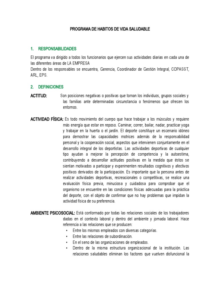 Programa de Habitos de Vida Saludable | PDF | Comportamiento | Las emociones