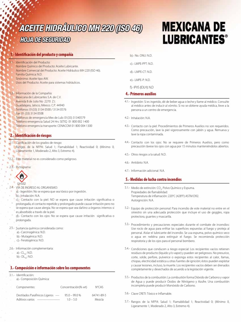 MEXICANA DE LUB Aceite Hidraulico | PDF | Combustión | Agua