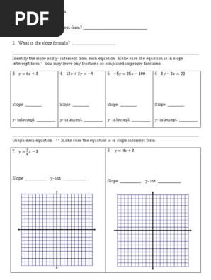 Write Equation In Slope Intercept Form Worksheet Pdf Standard Form Of