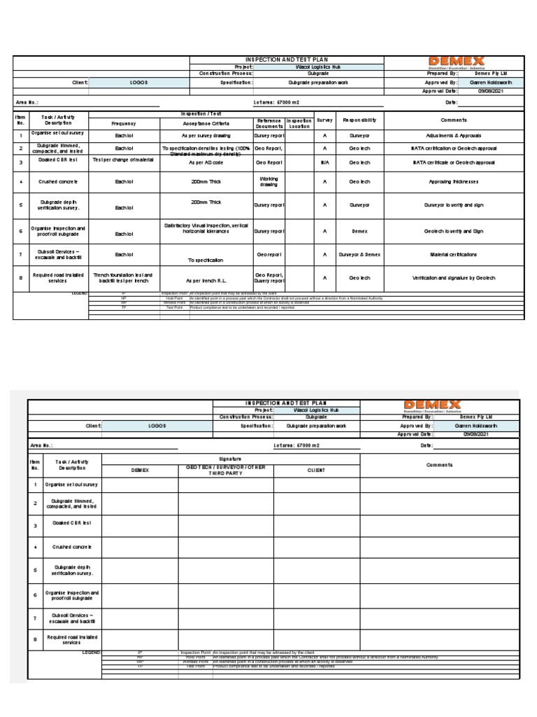 ITP - Subgrade. | PDF | Engineering