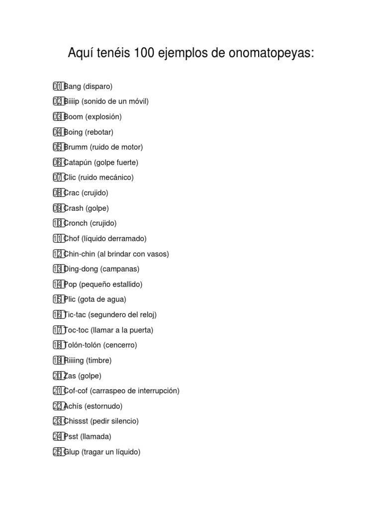 100 Ejemplos de Onomatopeyas | PDF | Etnobiología | Domesticación