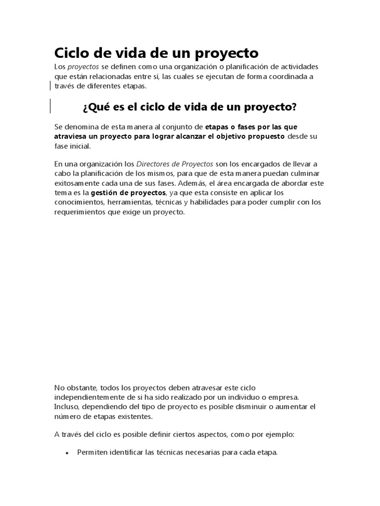 Ciclo De Vida De Un Proyecto Pdf Planificación Business