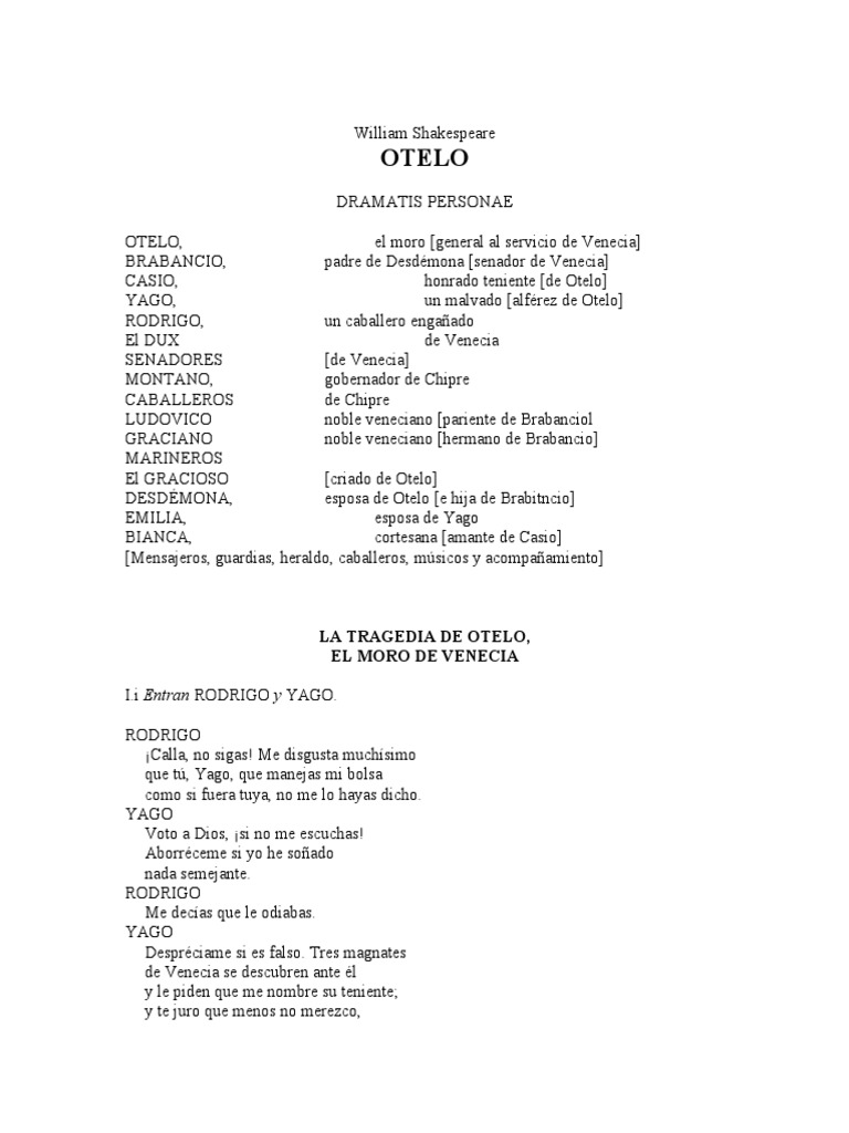 Personajes de Otelo de Shakespeare | PDF | OTELO | Tragedias de Shakespeare