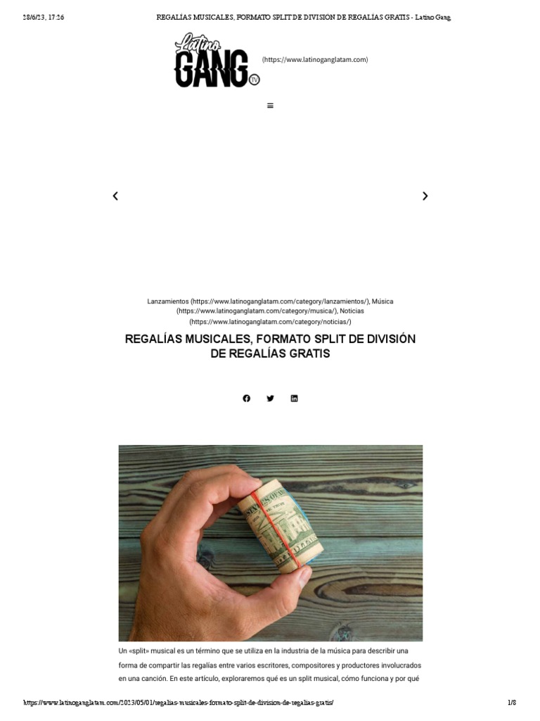 REGALÍAS MUSICALES, FORMATO SPLIT DE DIVISIÓN DE REGALÍAS GRATIS - Latino Gang | PDF | Pago de ...