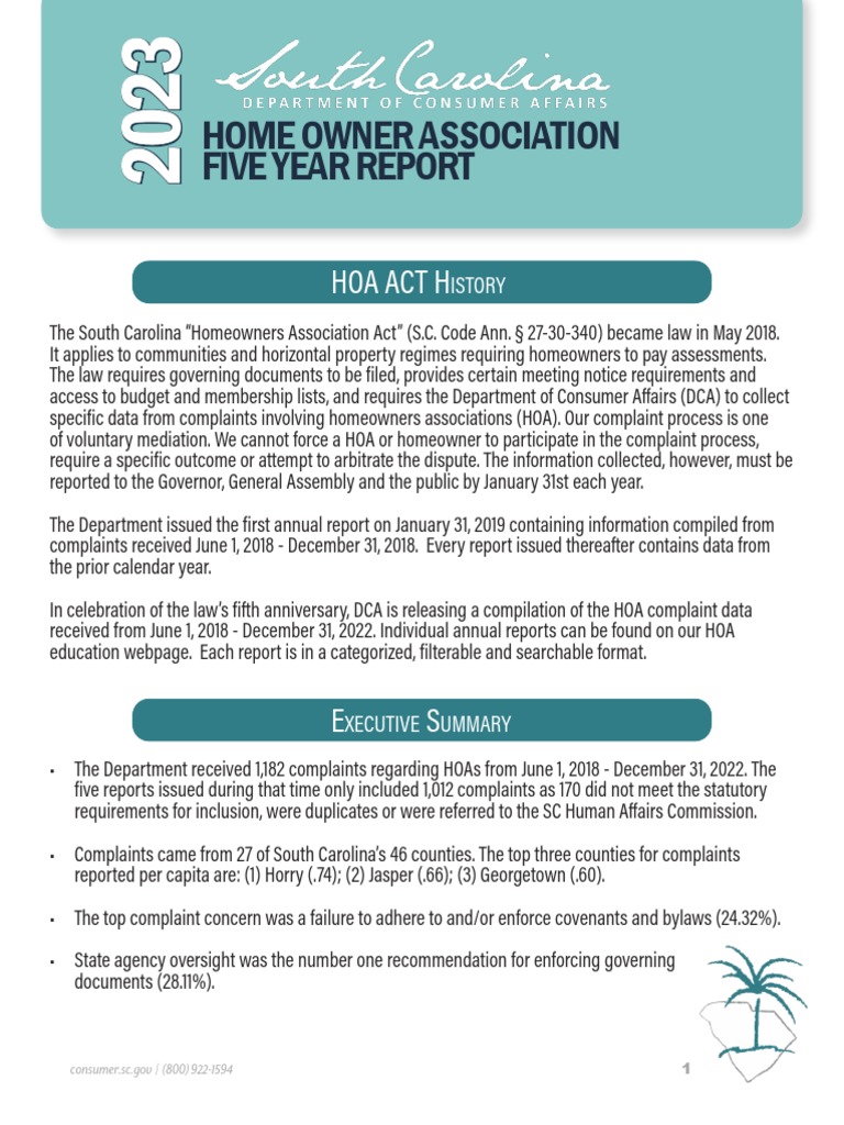 SC Dept. of Consumer Affairs HOA Five-Year Report | PDF | Justice | Crime & Violence