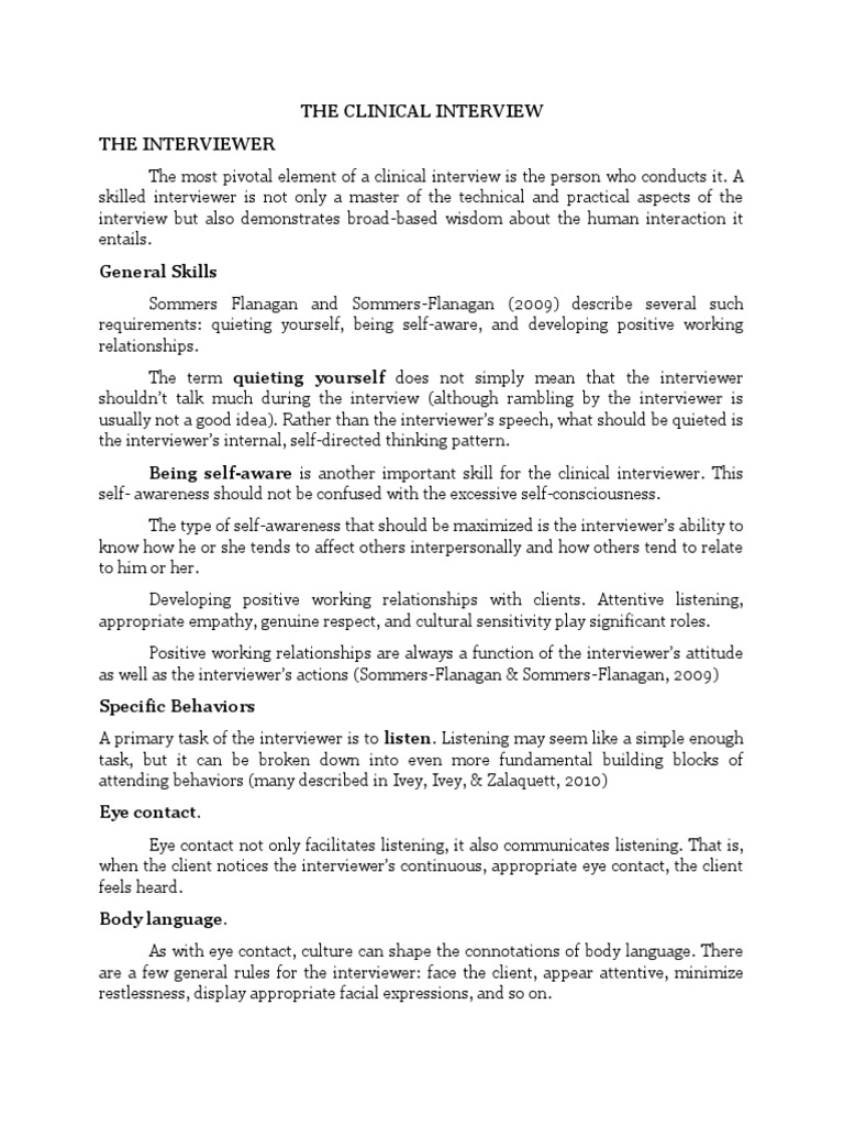 The Clinical Interview Students | PDF | Self Awareness | Diagnostic And Statistical Manual Of ...