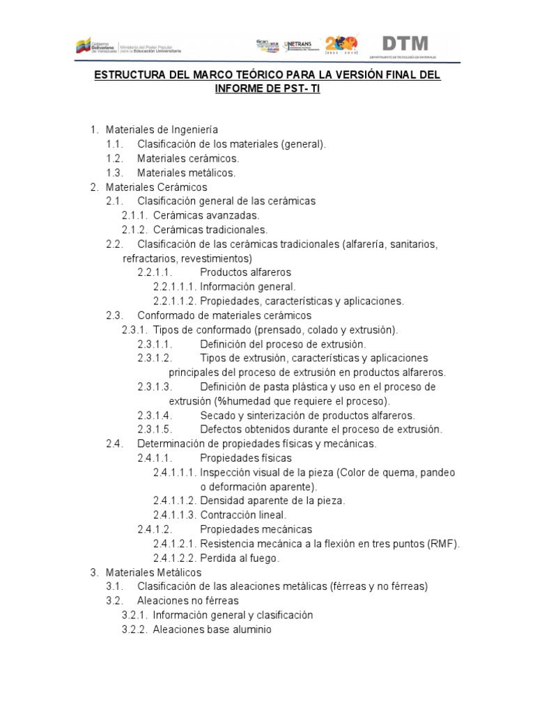 Estructura Del Marco Teórico para La Versión Final Del Informe de PST | PDF | Aluminio | Cerámica