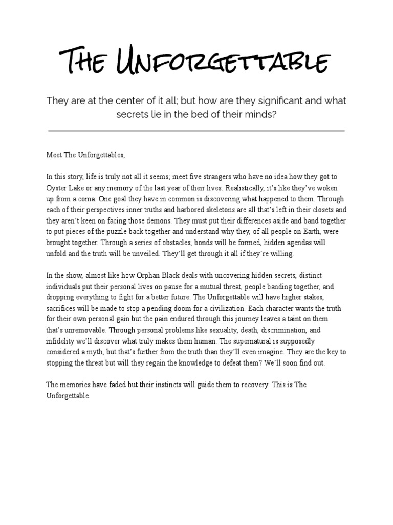 The Unforgettable: Secrets of Oyster Lake | PDF | Feeling | Dream