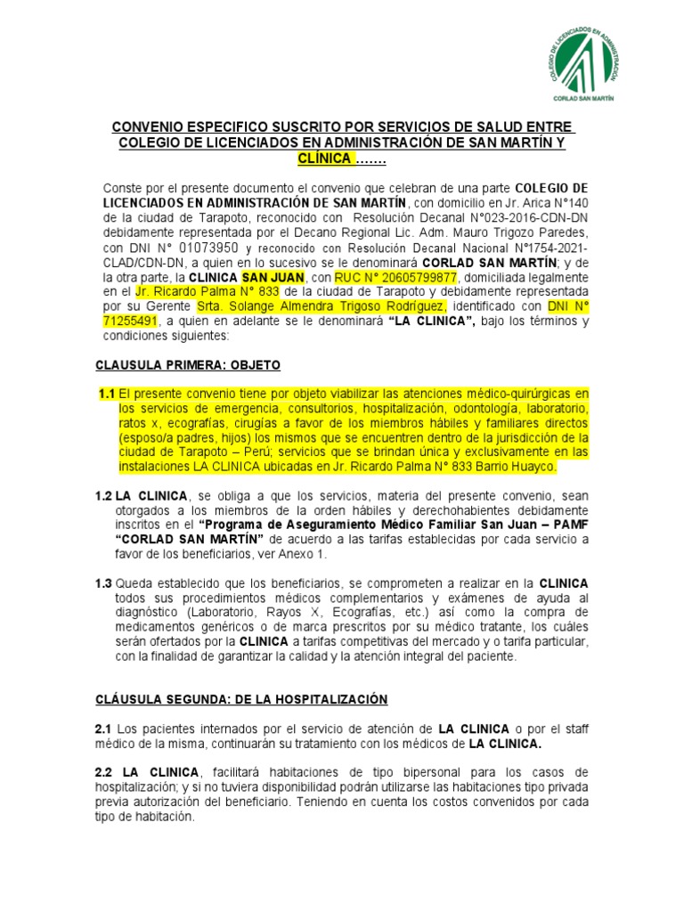 Modelo de Convenio Clínica | Descargar gratis PDF | Programas sociales | Servicios públicos