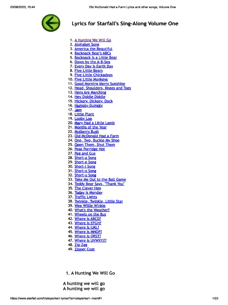 Starfall's Sing-Along Volume 1 and 2 | PDF