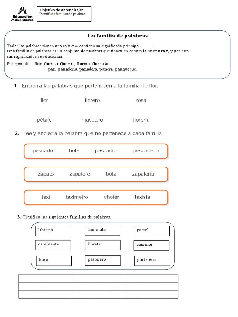 Guía Familia de Palabras | PDF
